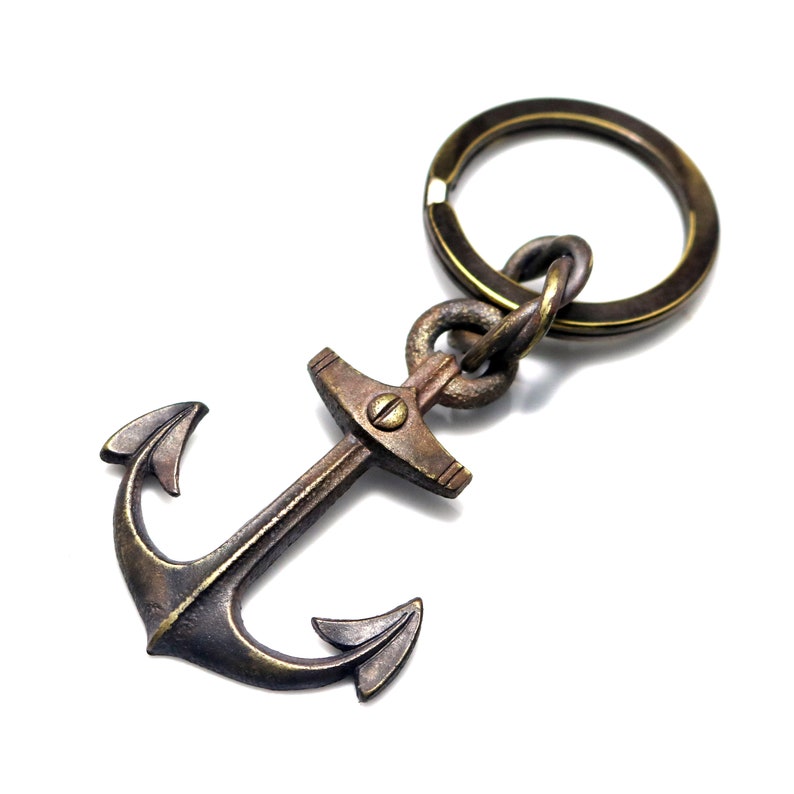 Solid Brass Anchor Key Chain rust Effected / Vintage Brass | Etsy
