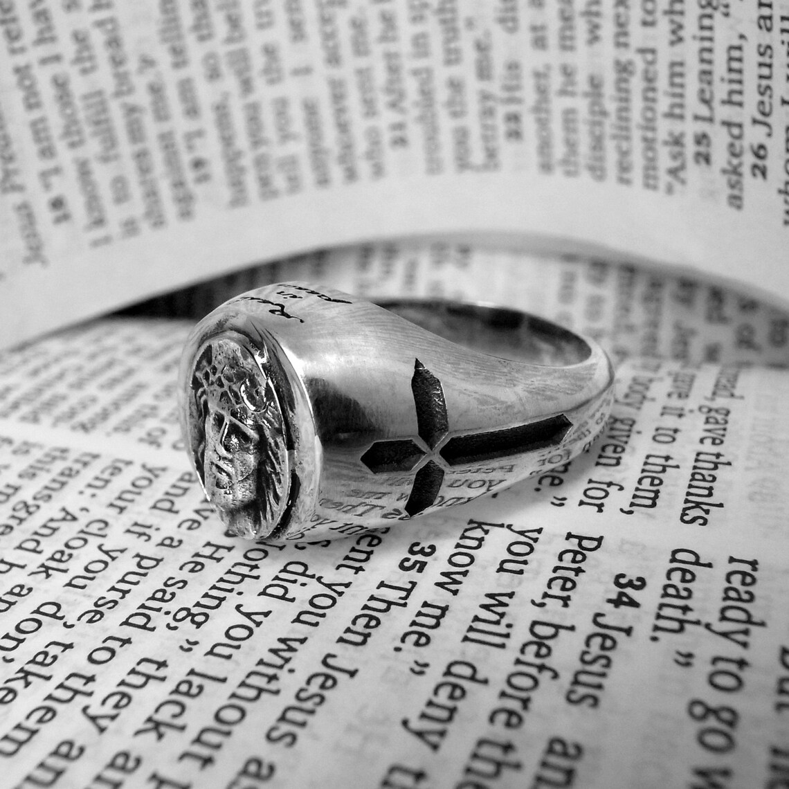925 Sterling silver Jesus Ring / silver christian ring / | Etsy