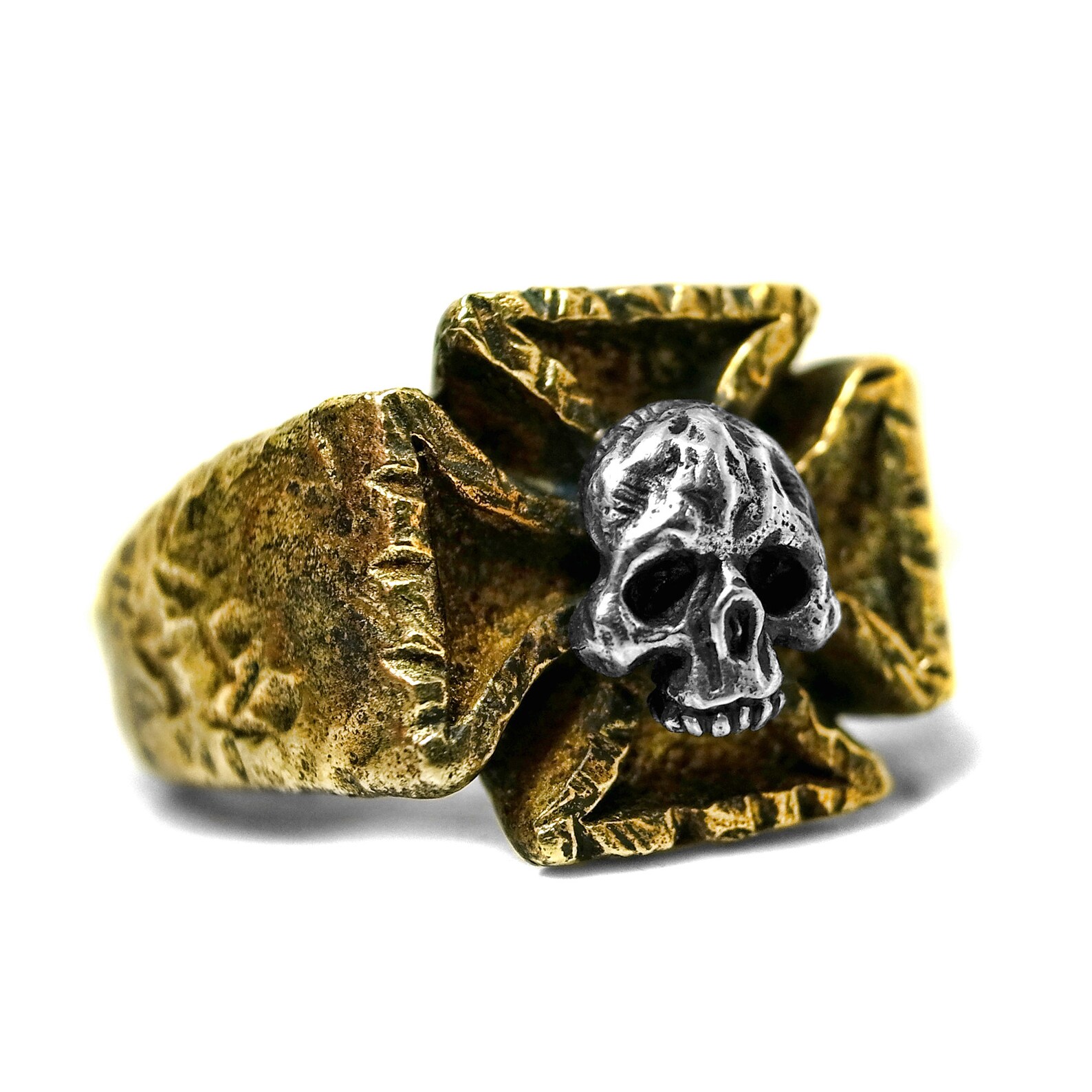 Solid Brass X 925 Sterling Silver Old Patee Cross With Skull - Etsy