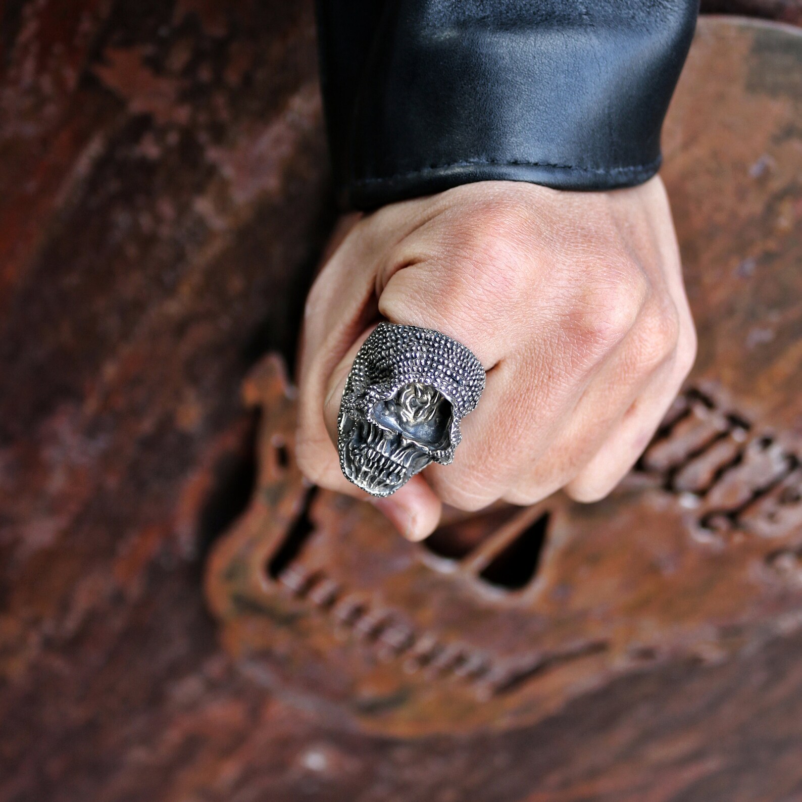 925 Sterling Silver Lizard Cyclops Skull Ring / Silver Biker | Etsy