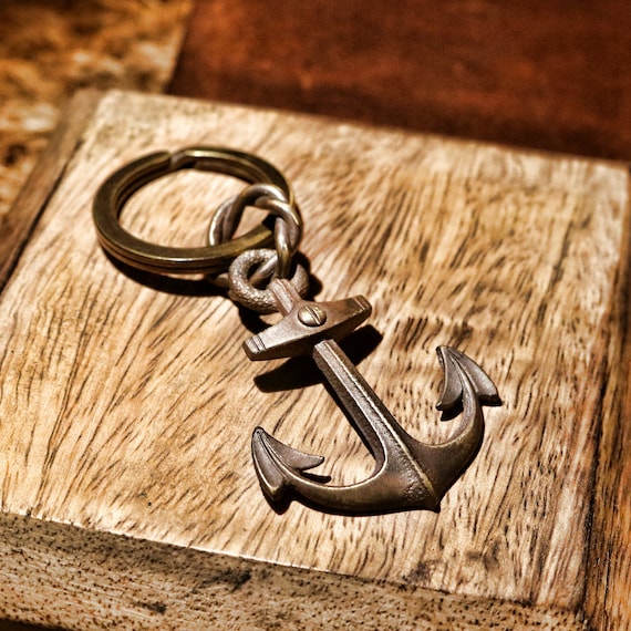 Solid Brass Anchor Key Chain rust Effected / Vintage Brass | Etsy