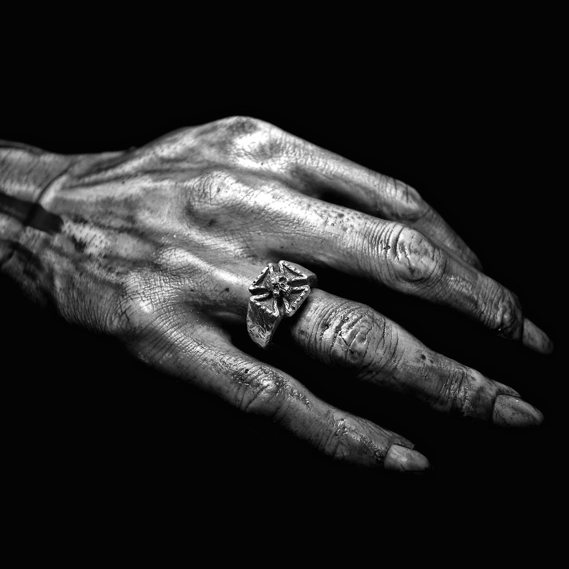 925 Sterling Silver Old Patee Cross With Skull Ring / Silver | Etsy