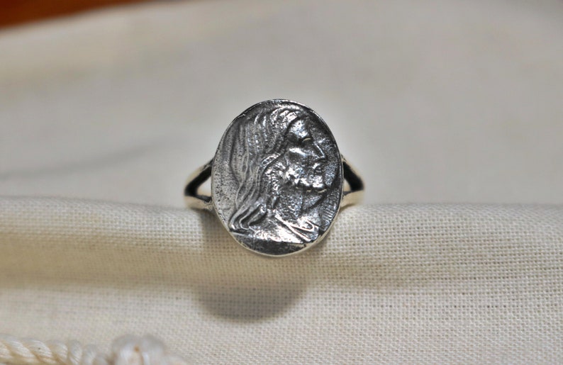 925 Sterling Silver Jesus Coin Ring / Silver Christian Ring / | Etsy