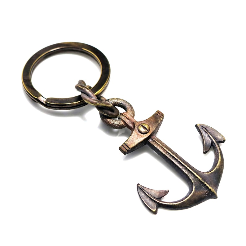 Solid Brass Anchor Key Chain rust Effected / Vintage Brass | Etsy