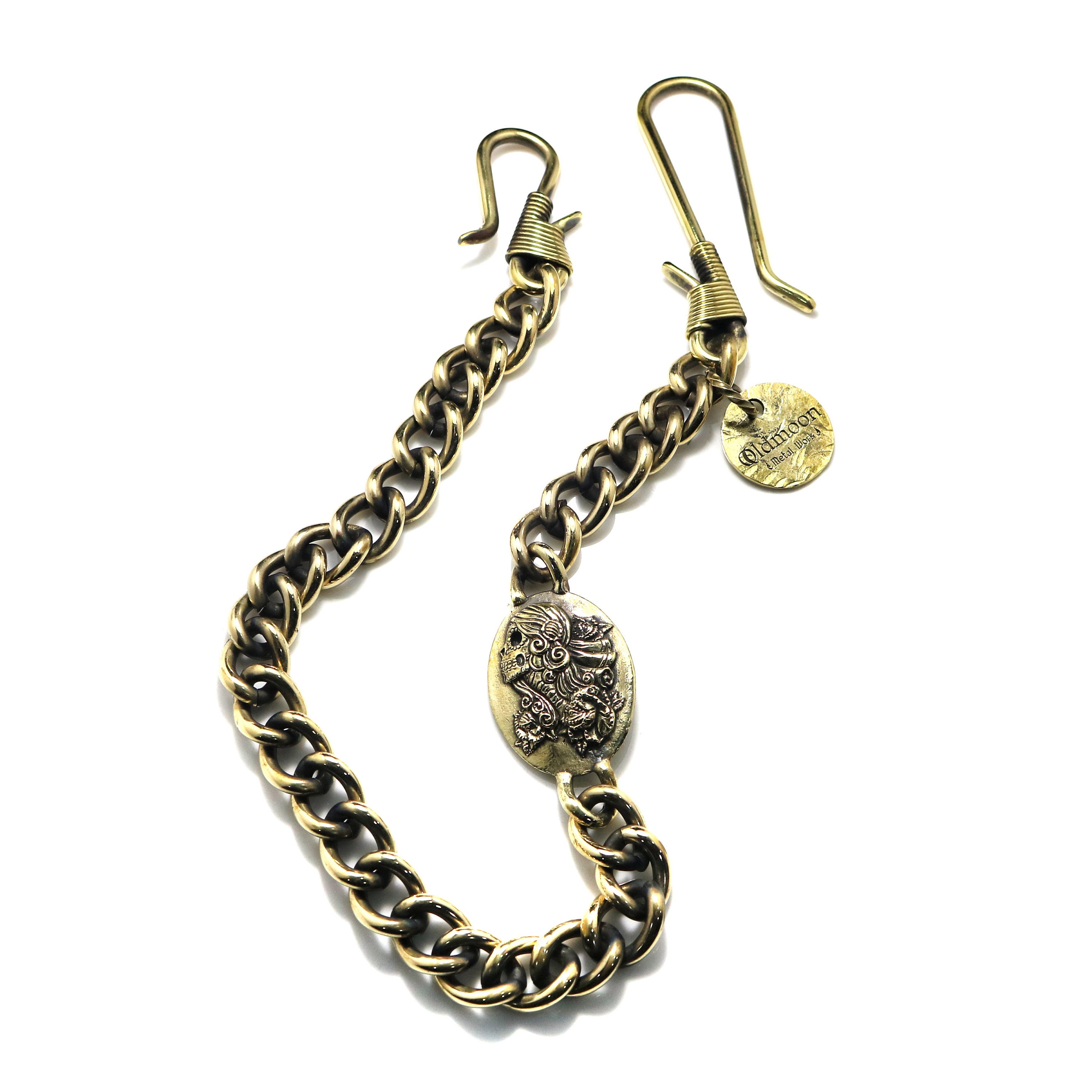 Solid Brass Rose Sugar Skull Girl Wallet Chain/oldschool Key Hook/gold ...