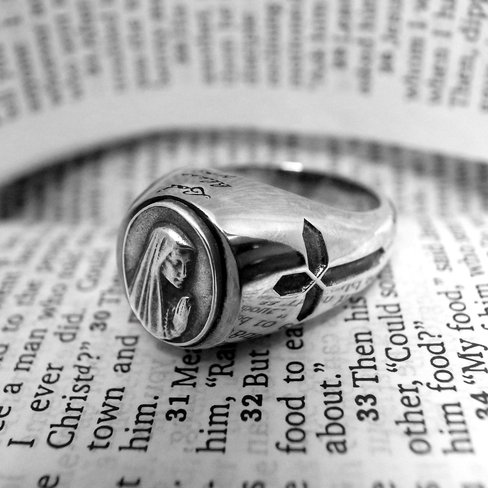 925 Sterling Silver Maria Ring / Cross Ring / the Holy Virgin - Etsy