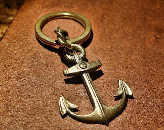 Solid Brass Anchor Key Chain / Vintage Brass Key Chain / Oxidized Brass ...