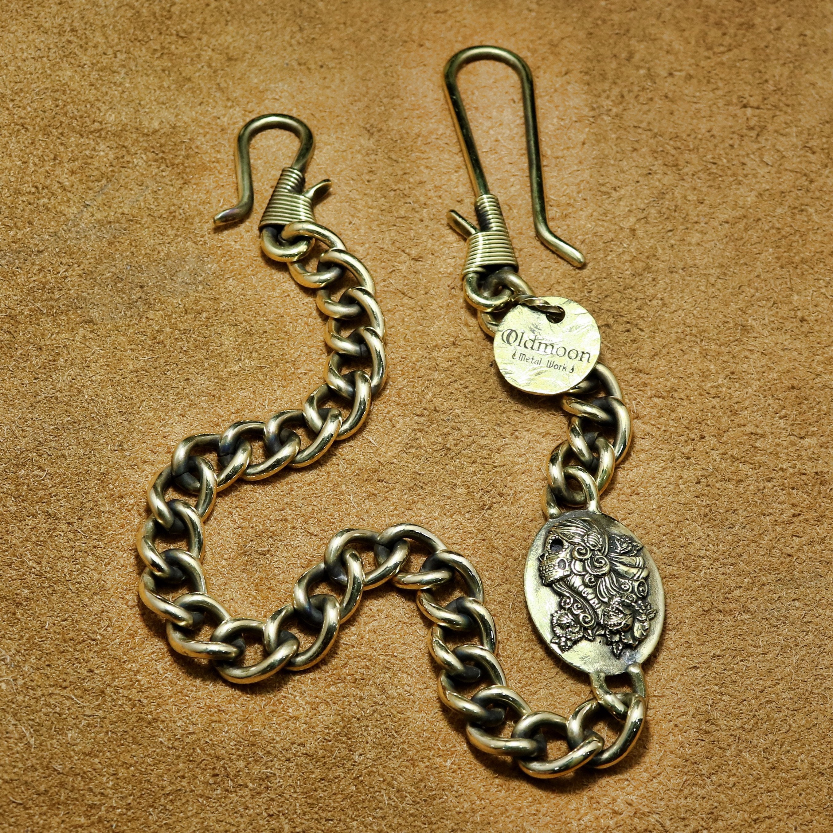 Solid Brass Rose Sugar Skull Girl Wallet Chain/oldschool Key Hook/gold ...
