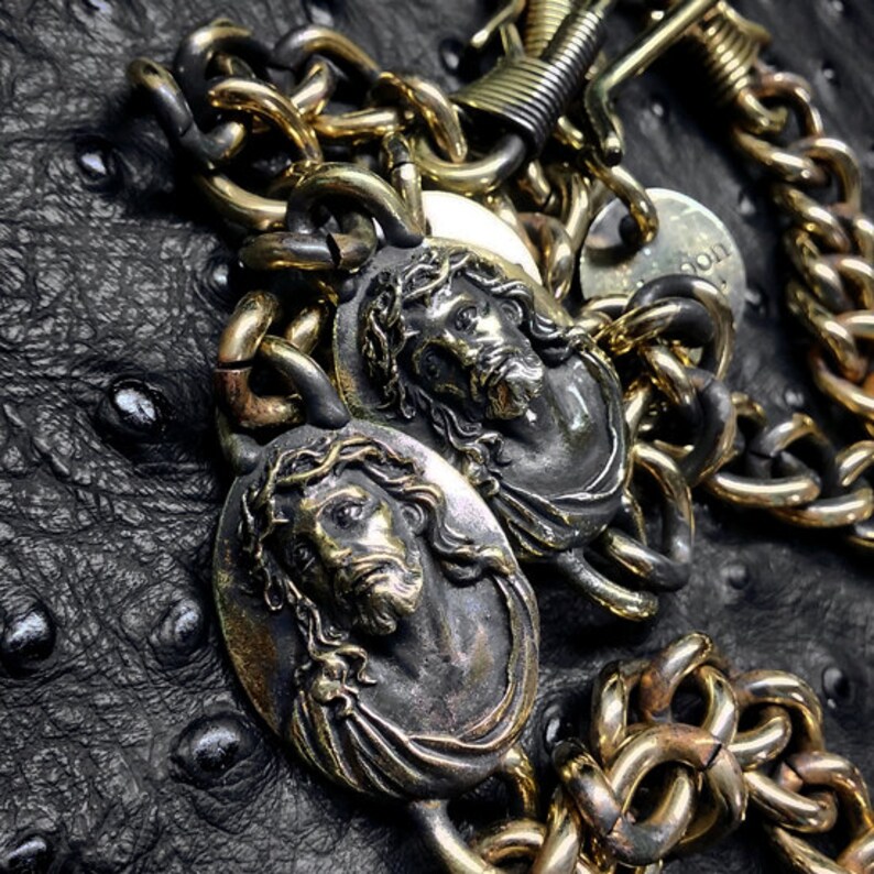 Solid Brass Jesus Wallet Chain / Jesus Key Chain / Oxidized Brass Chain ...