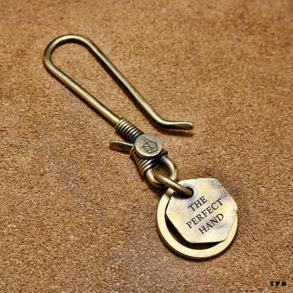 Solid Brass Fish Hook Key Chain / Vintage Brass Key Ring / | Etsy