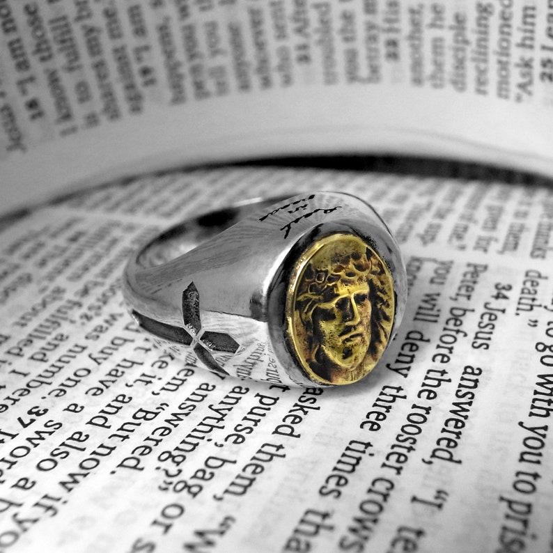 925 Sterling Silver X Brass Jesus Ring / Siver Cross Ring / Christian ...