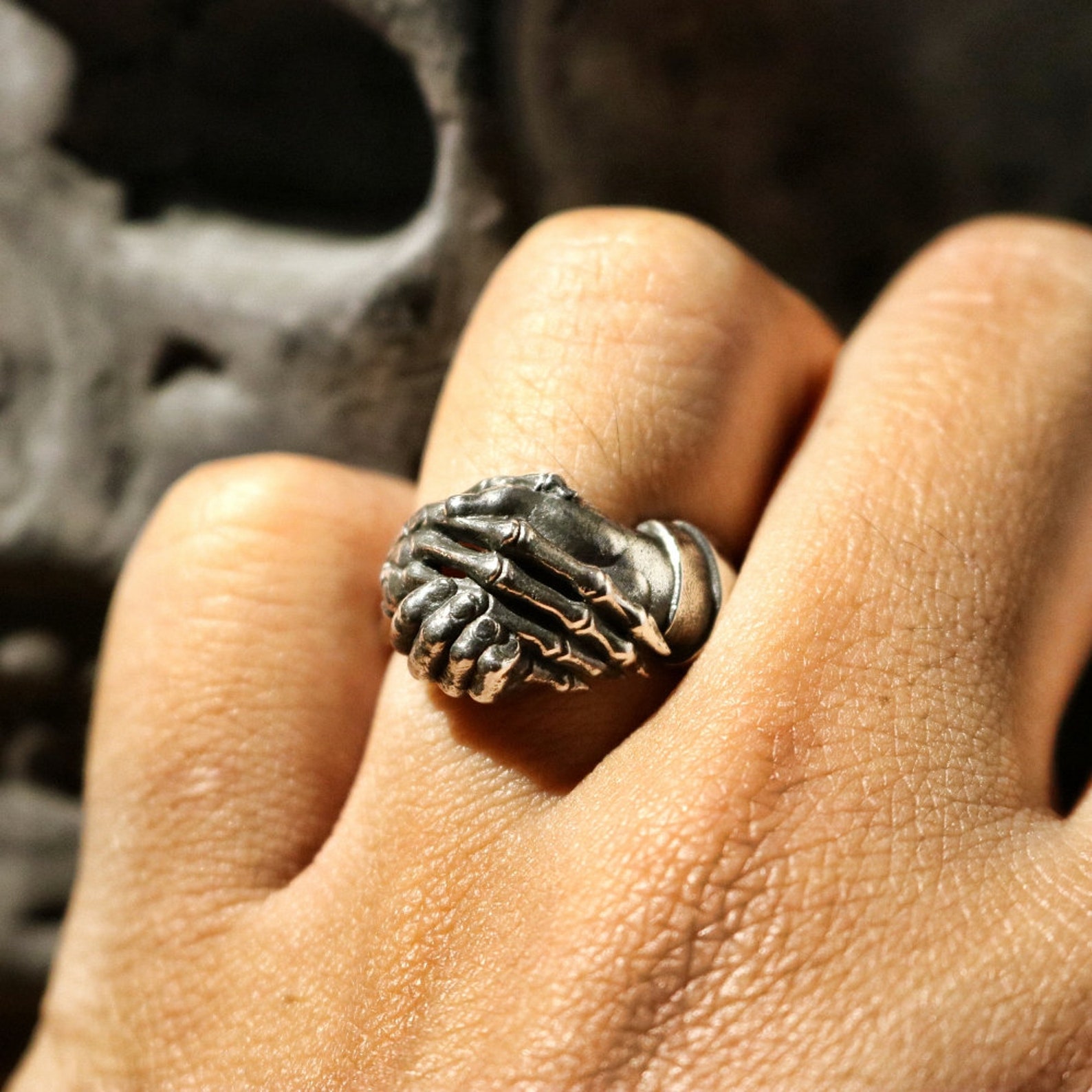 925 Sterling Silver Deal With Devil Ring / Bones Ring / Skull | Etsy