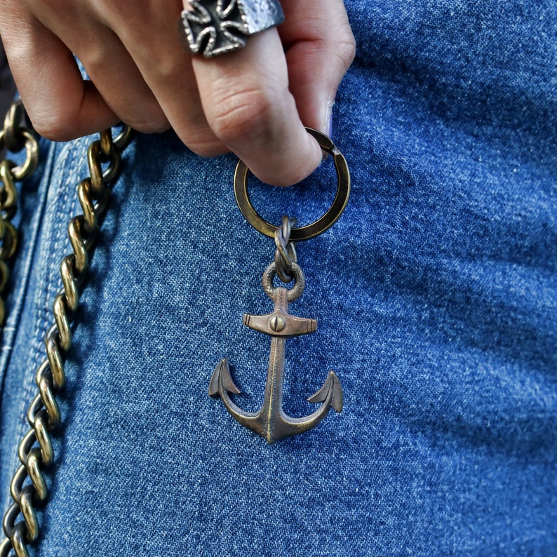 Solid Brass Anchor Key Chain rust Effected / Vintage Brass | Etsy
