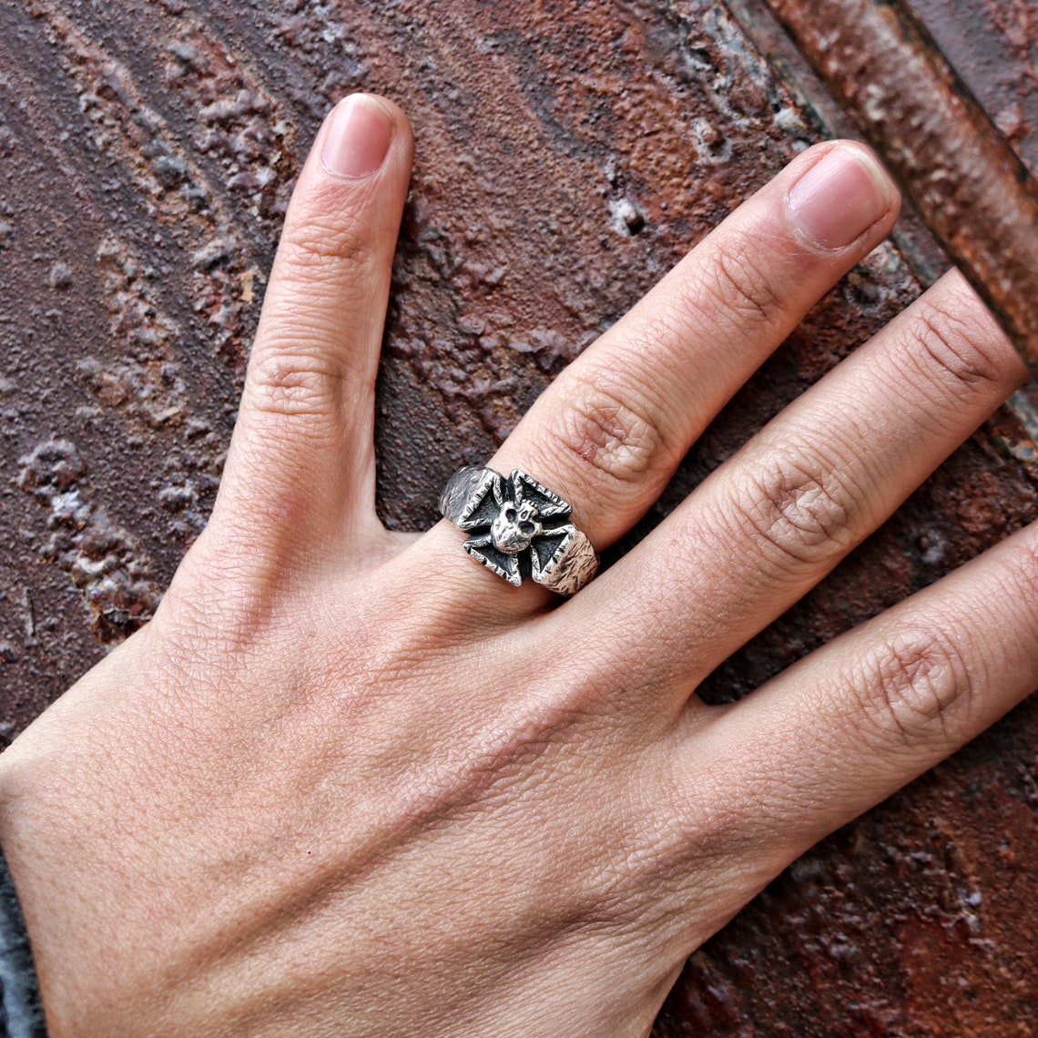 925 Sterling Silver Old Patee Cross With Skull Ring / Silver | Etsy