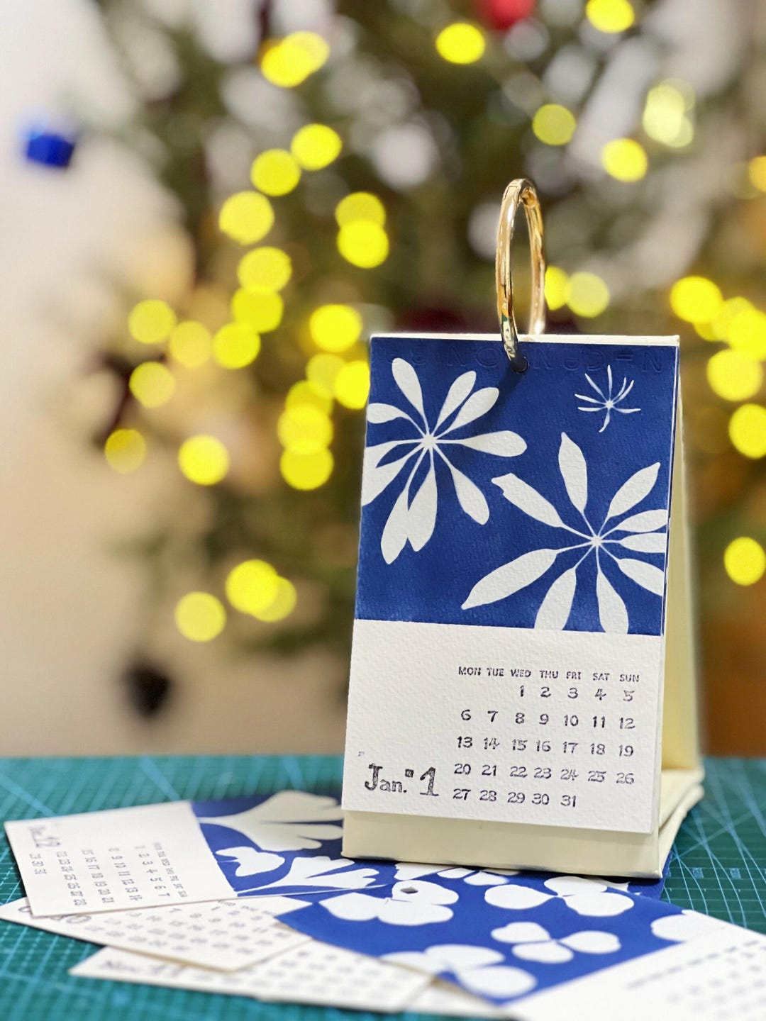 Blue and White Botanical Triangle Desk Calendar 2025 - Etsy
