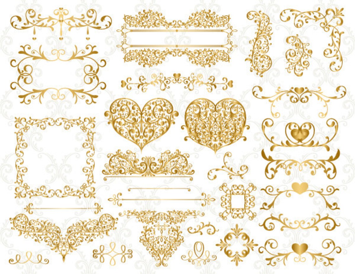 Gold Digital Flourish Swirl Border Frame Clip Art Gold Border | Etsy