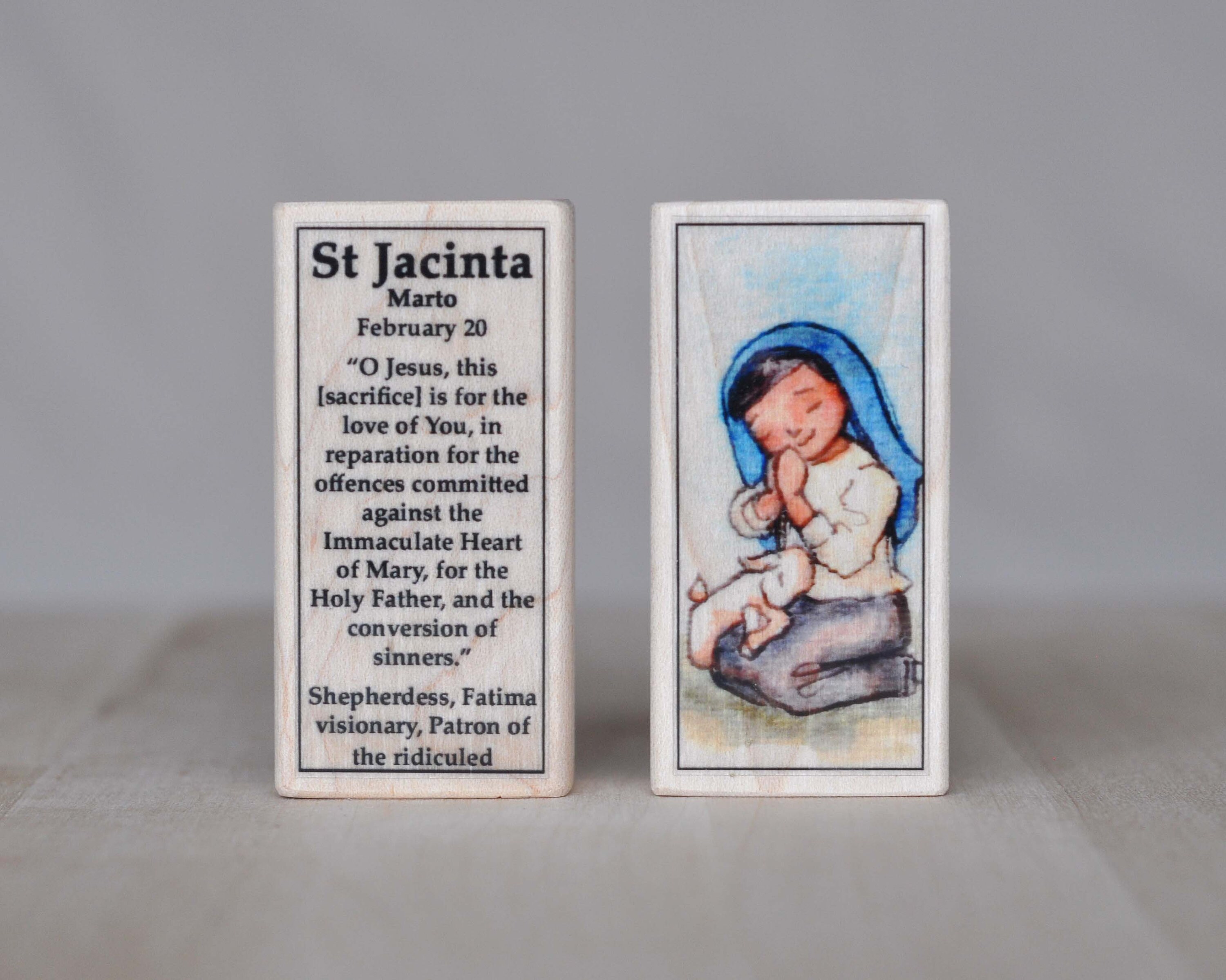 St Jacinta Marto of Fatima Patron Saint Block with gift bag // | Etsy