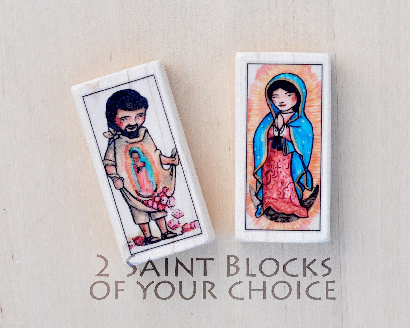 2 Patron Saint Blocks of Your Choice With Gift Bag // Catholic - Etsy