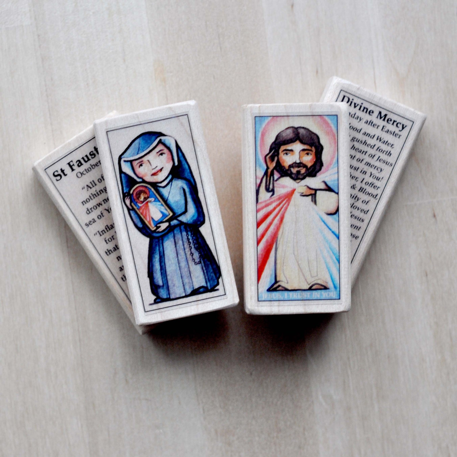 Divine Mercy and St Faustina Saint Blocks // Catholic Toys by | Etsy