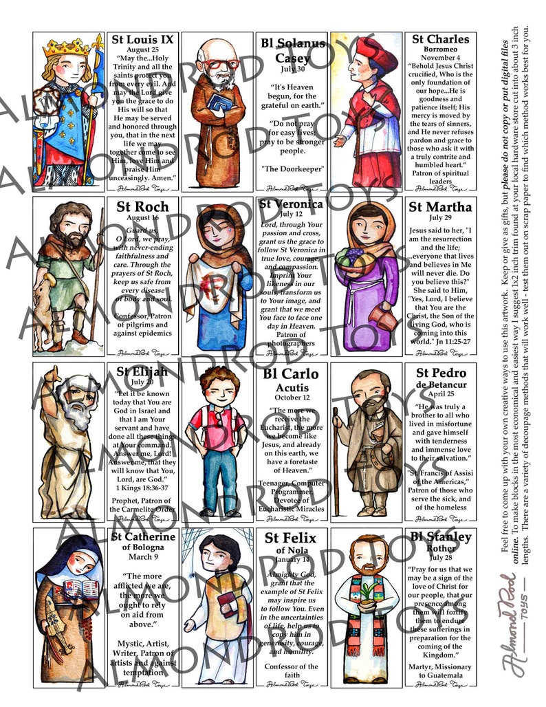 Saint Collection Craft Sheets // 12 Different Saints per Page - Etsy