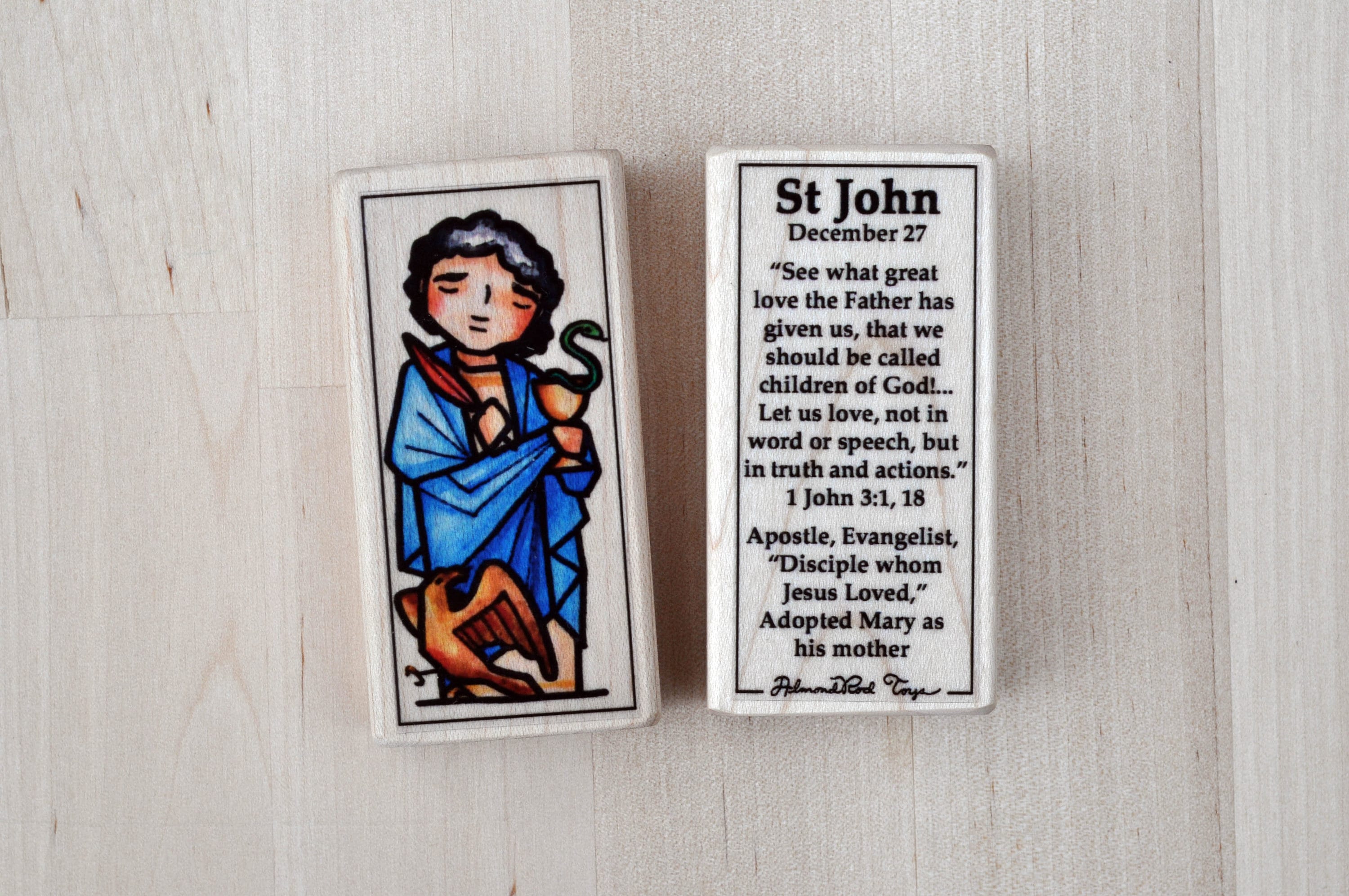 St John the Evangelist Patron Saint Block with gift bag // | Etsy
