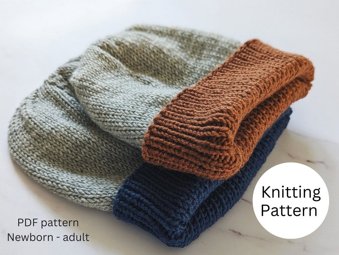 Simple Hat Knitting Pattern - Beanie Hat Knit Pattern for Baby, Toddler, Child, Teen and Adult ...