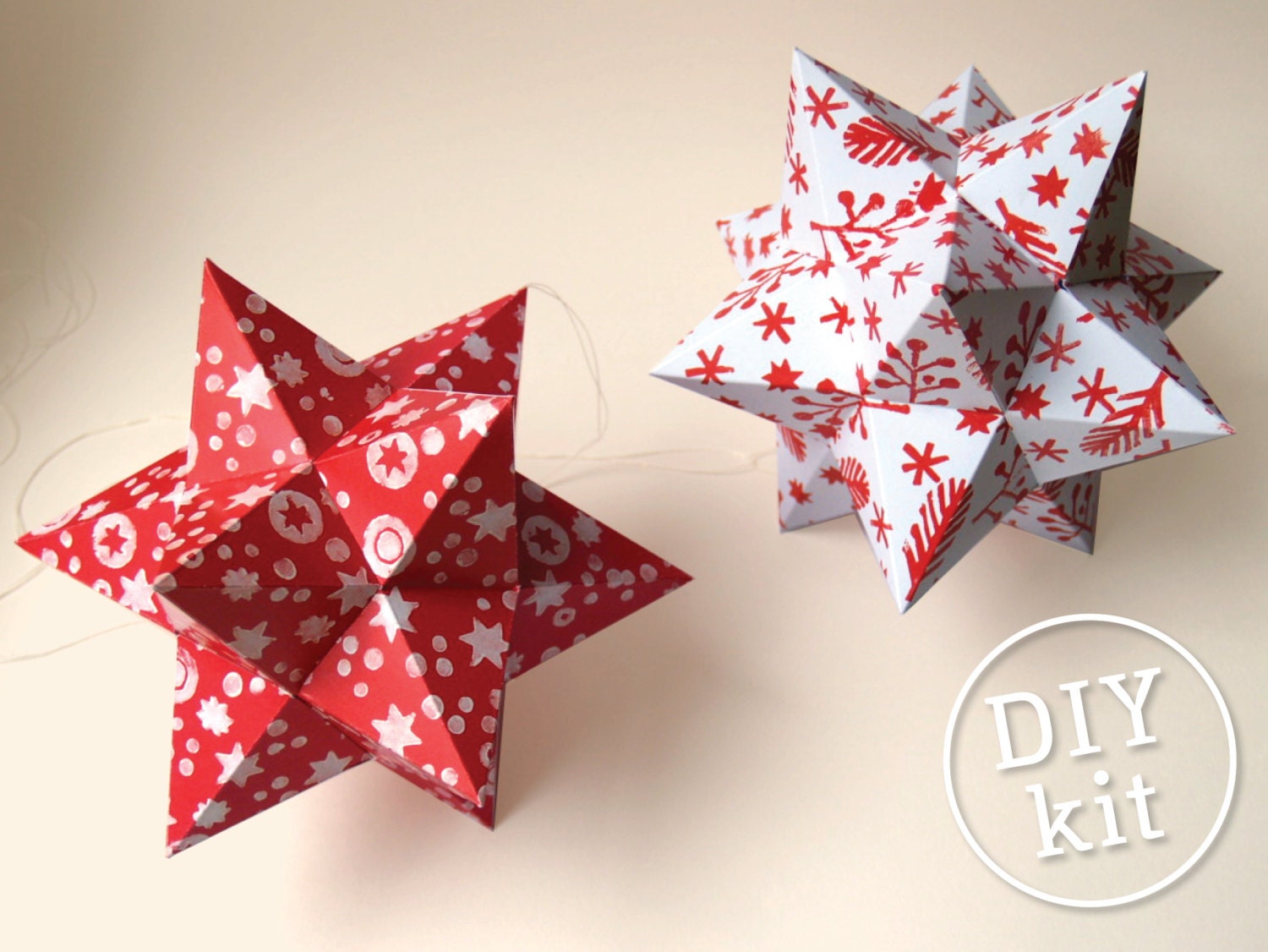 2 Printable Paper Christmas Stars. Geometric Christmas Ornaments ...