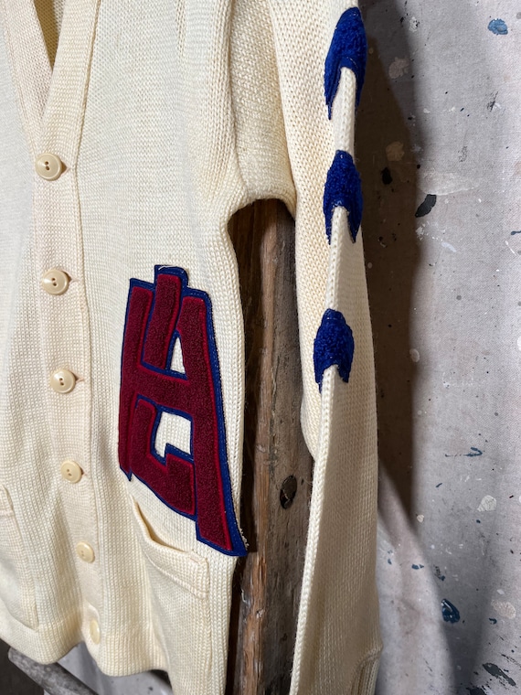 1950s Military School Letterman Cardigan Wool Sweater - Gem
