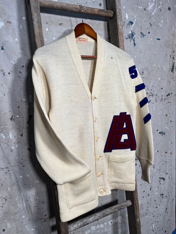 1950s Military School Letterman Cardigan Wool Sweater - Gem