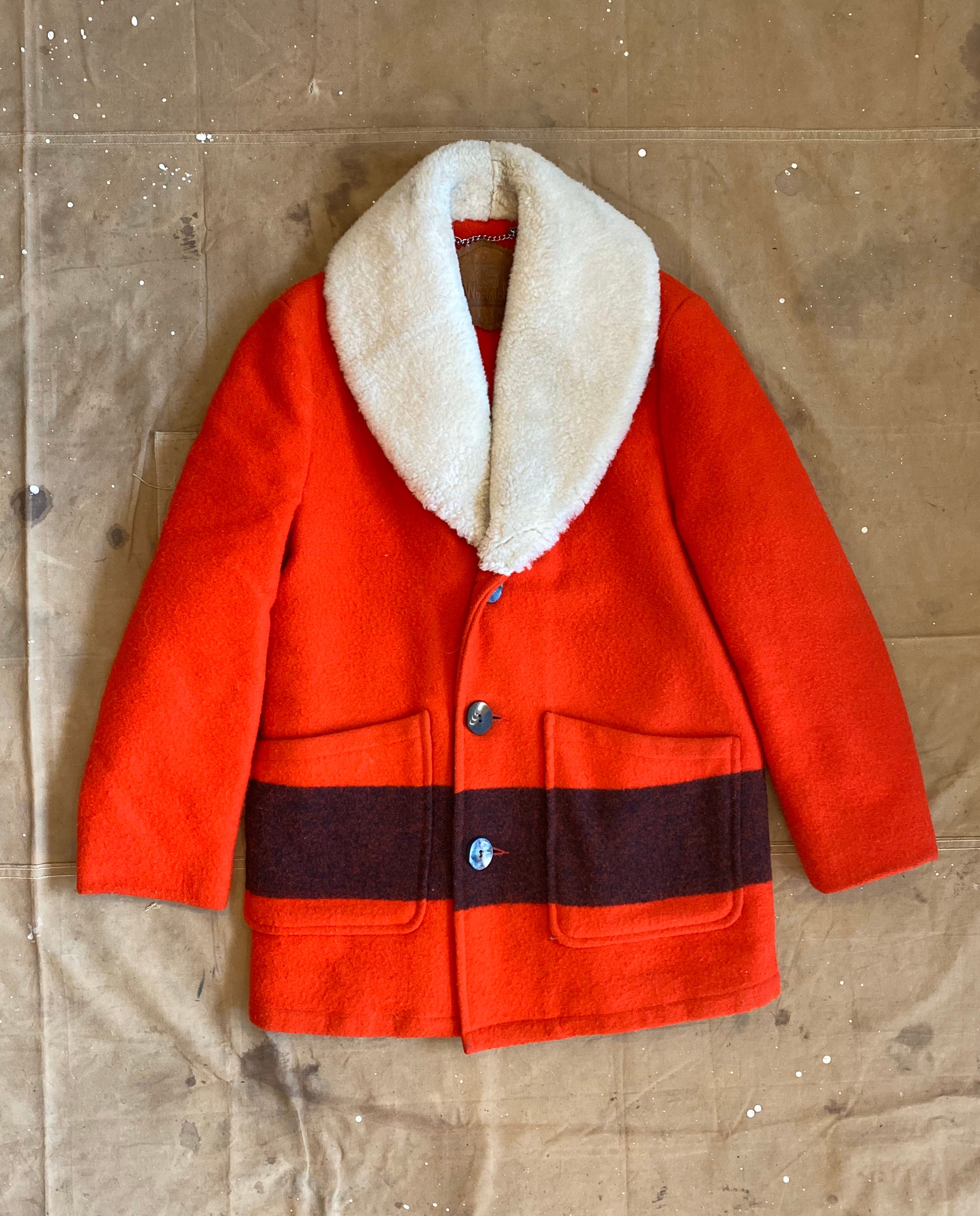 Woolrich Wool Coat Shearling Shawl Collar Stripe | Etsy