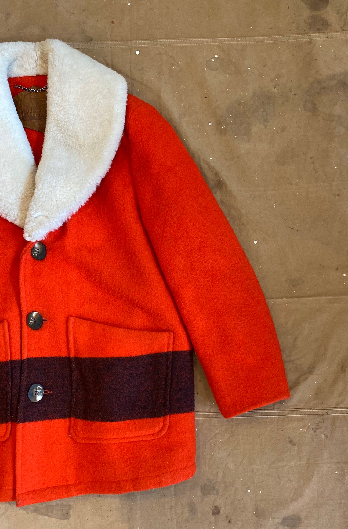 Woolrich Wool Coat Shearling Shawl Collar Stripe | Etsy