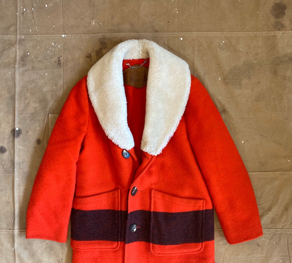 Woolrich Wool Coat Shearling Shawl Collar Stripe | Etsy
