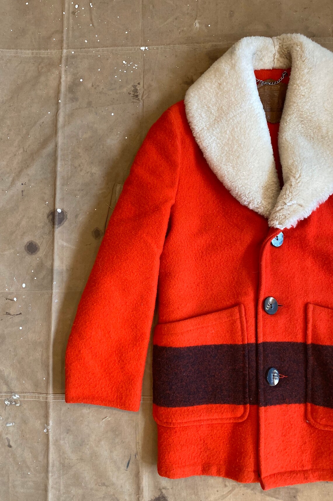 Woolrich Wool Coat Shearling Shawl Collar Stripe | Etsy