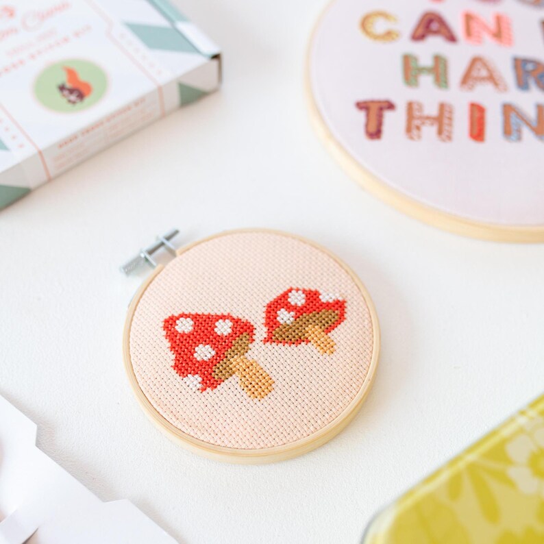 Toadstool Cross Stitch Kit - Red - Etsy