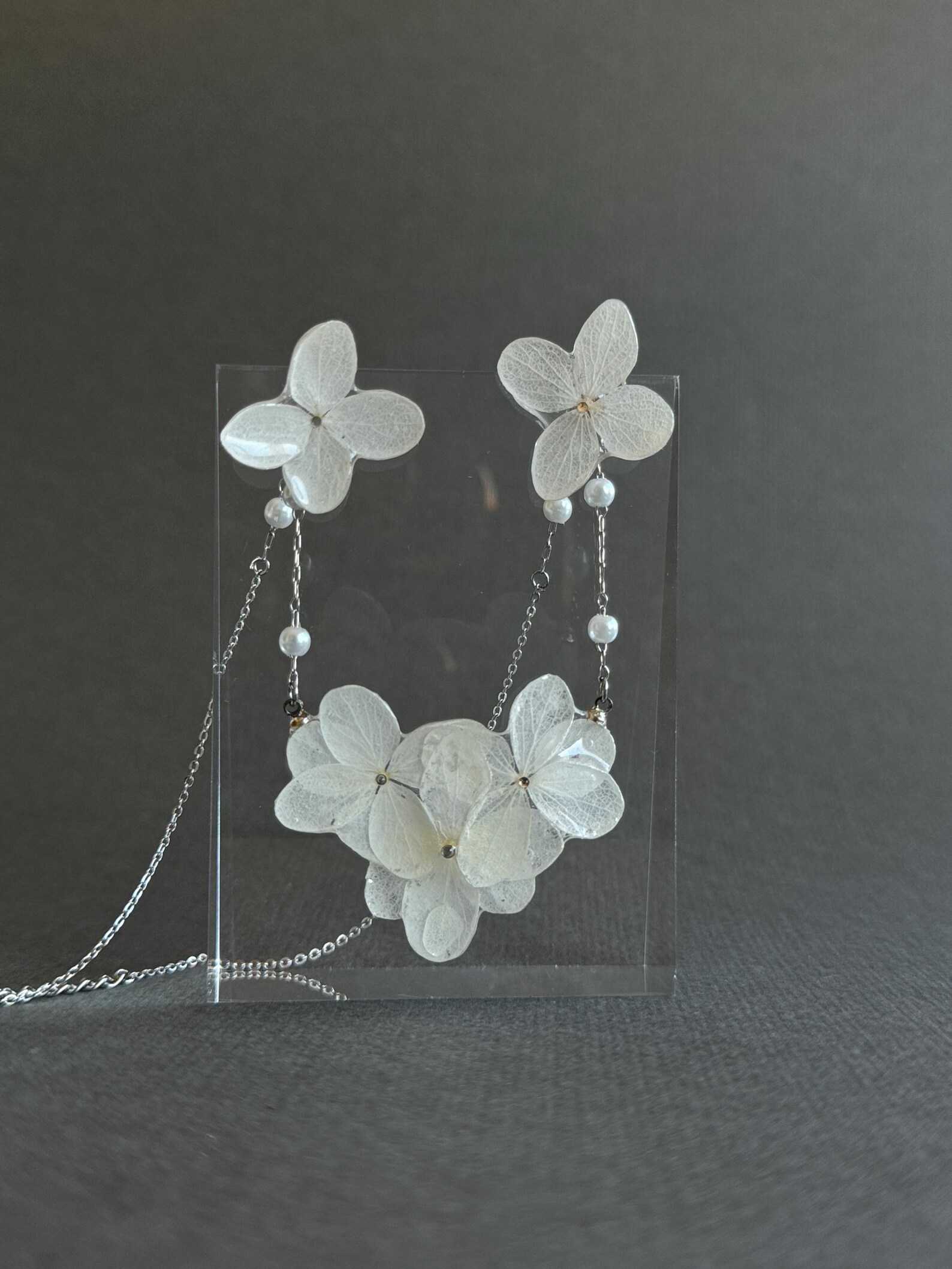 Real Hydrangea Jewelry Set – Handmade Resin Flower, Freshwater Pearl ...