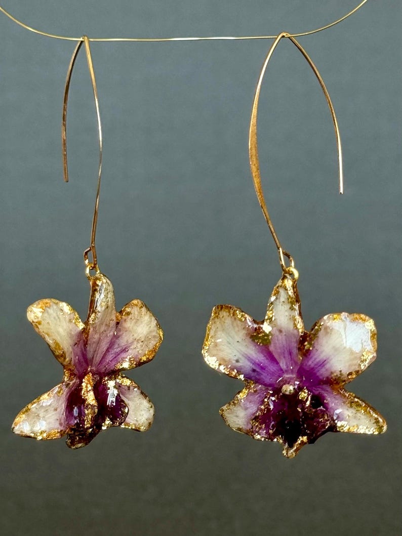 Handcrafted Orchid Flower Earrings With Gold Accents | Real Orchid ...