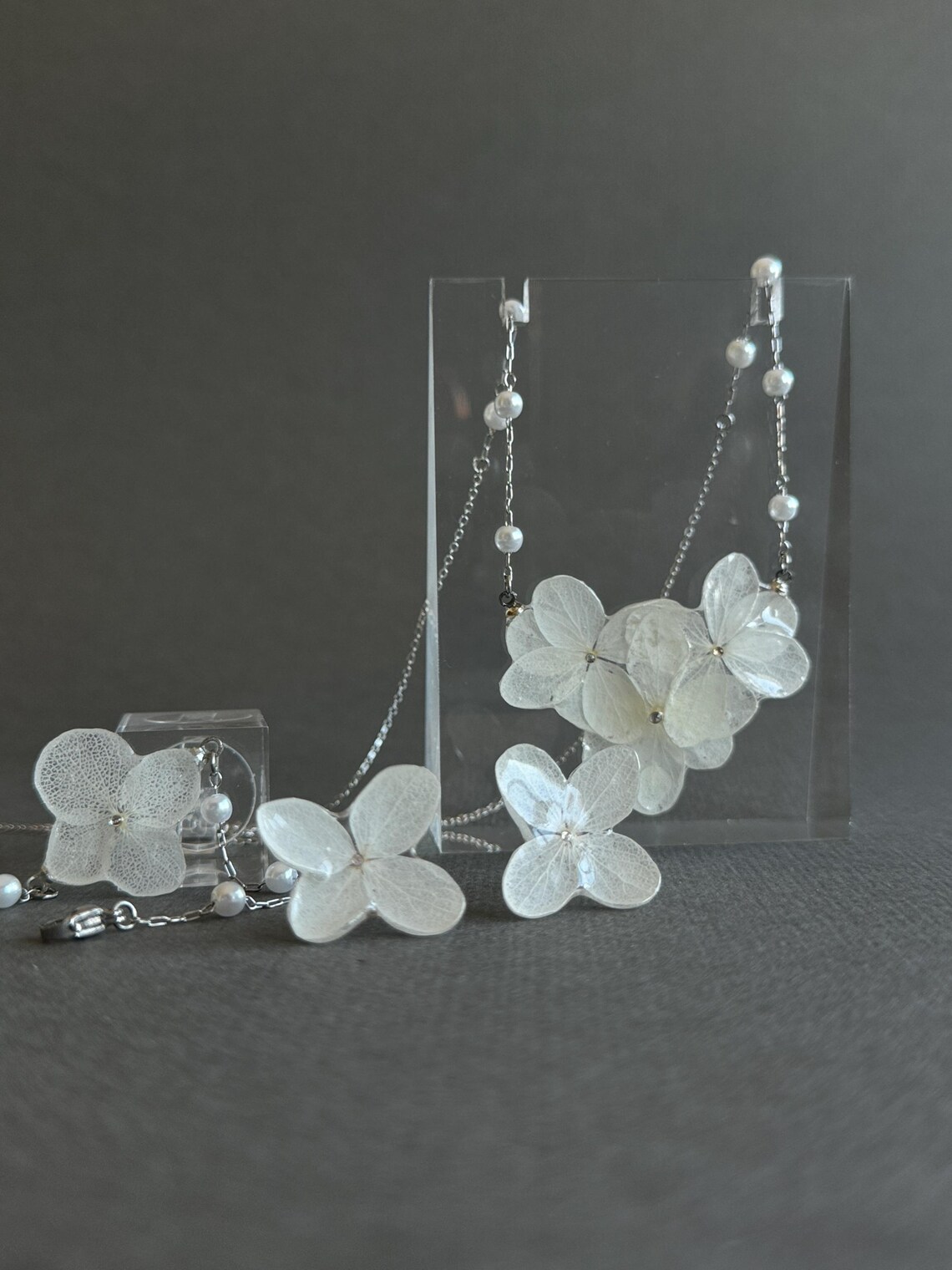 Real Hydrangea Jewelry Set – Handmade Resin Flower, Freshwater Pearl ...