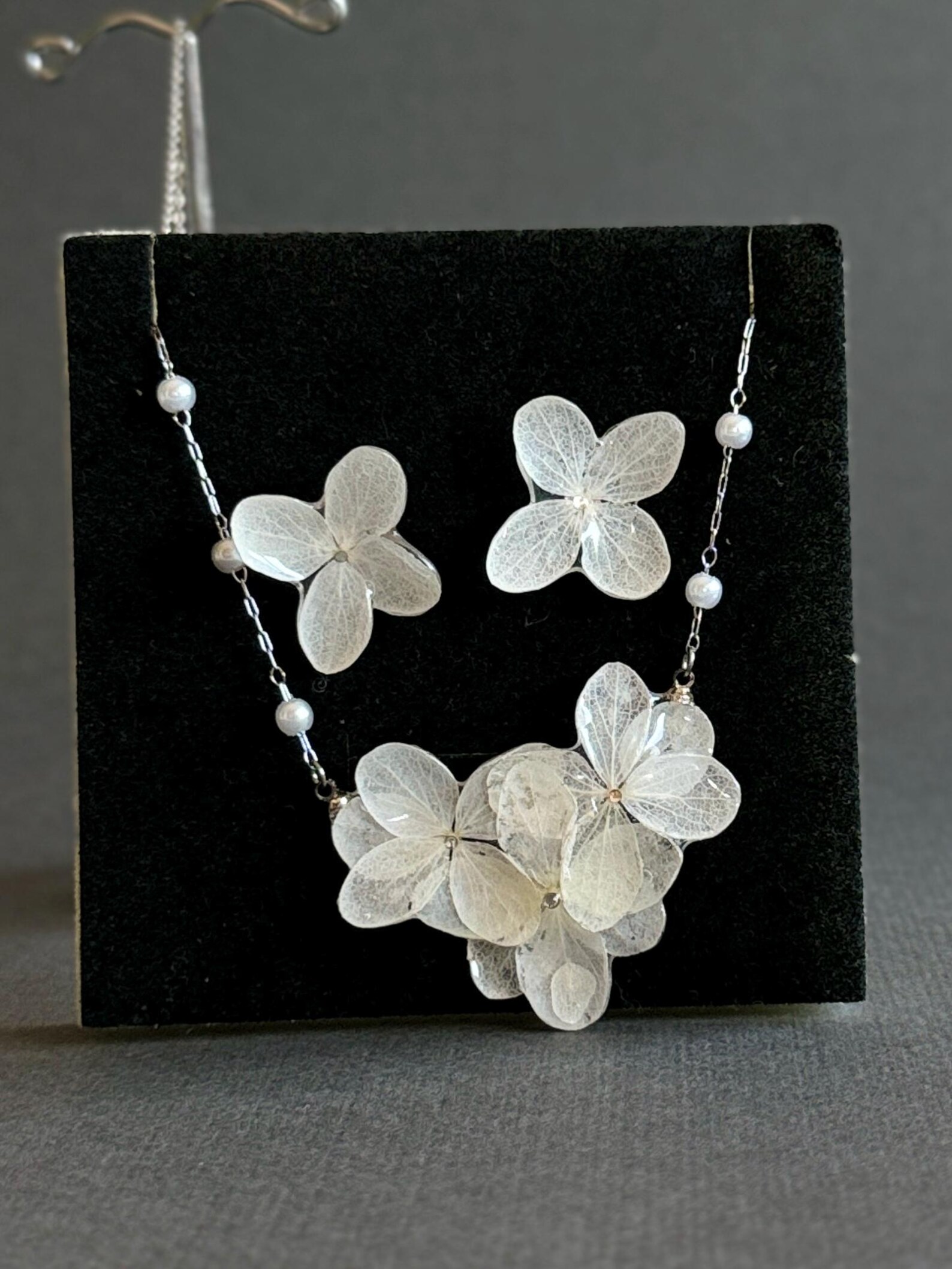 Real Hydrangea Jewelry Set – Handmade Resin Flower, Freshwater Pearl ...