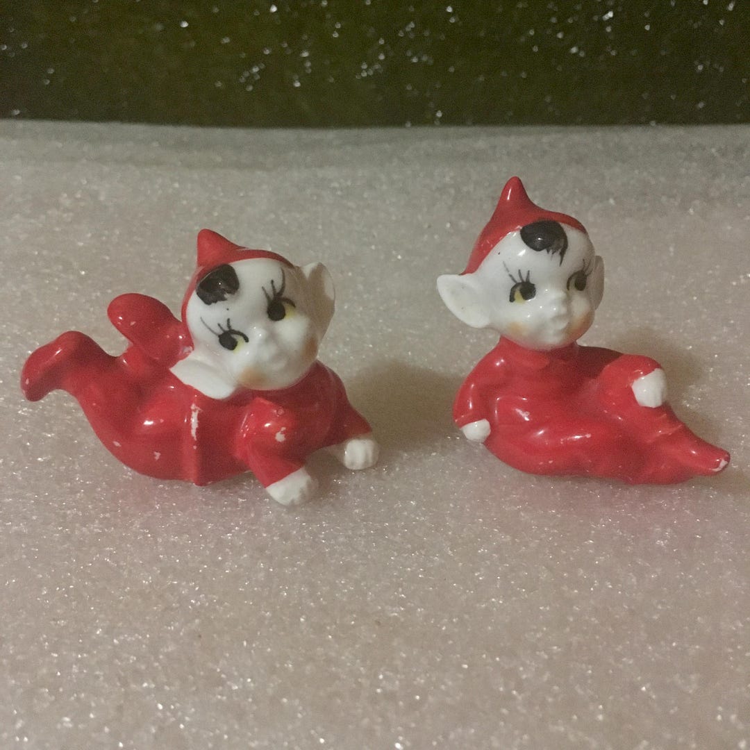 Vintage Set of Hand Painted Bone China Christmas Pixie Elf Figurines - Etsy