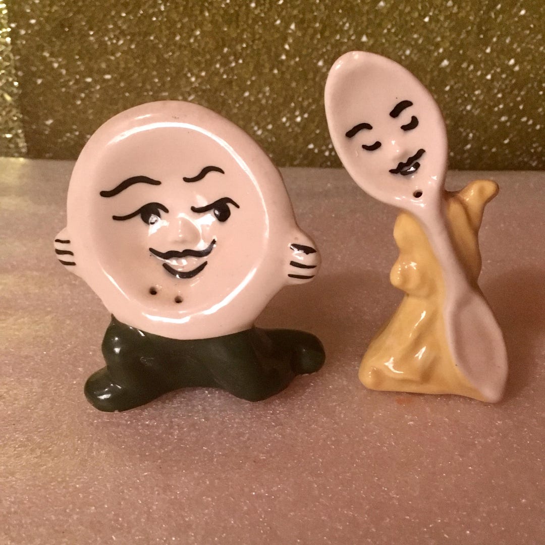 Vintage Hand Painted Anthropomorphic the Dish and Spoon Salt and Pepper ...