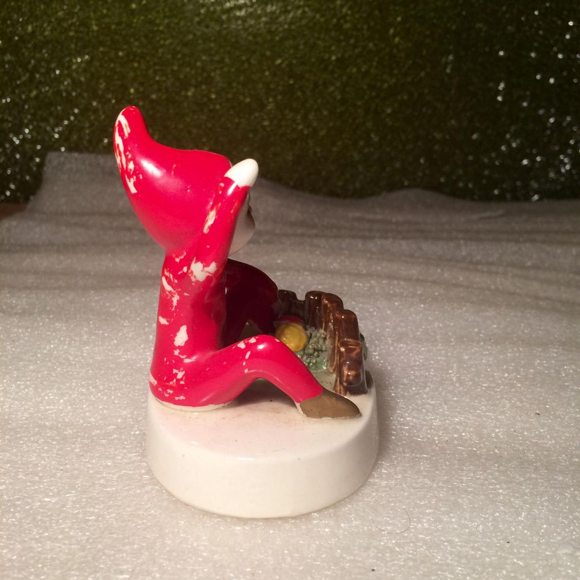 Vintage Hand Painted Red Pixie Elf Sitting in a Garden Waving - Etsy