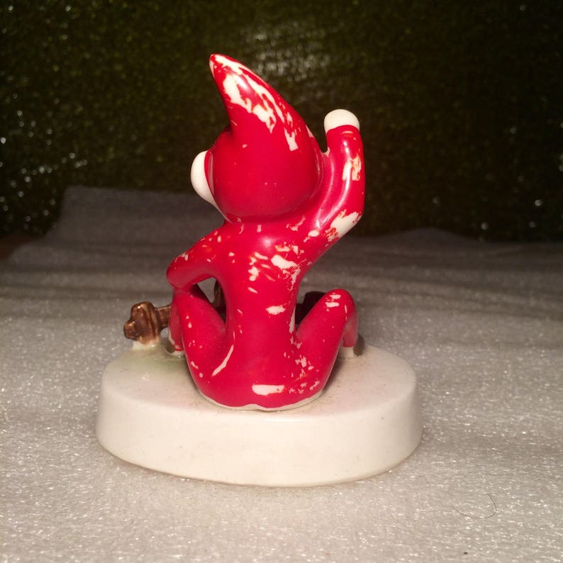 Vintage Hand Painted Red Pixie Elf Sitting in a Garden Waving - Etsy