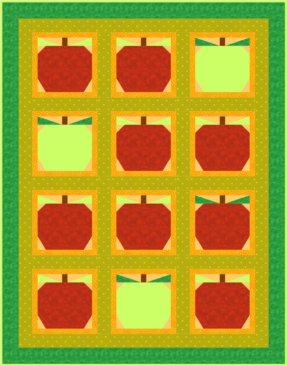 Fresh Apples Quilt Pattern With Pieced Apple Blocks Cook Chef | Etsy