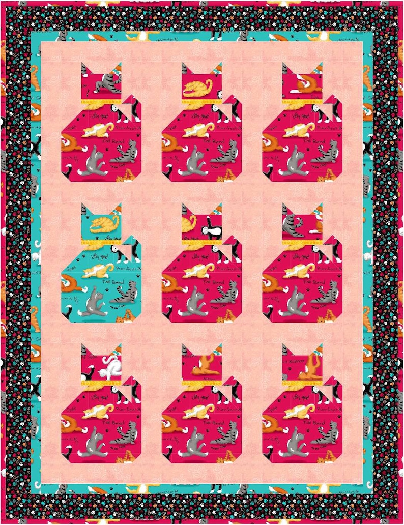 Catnip Cat Block Quilt Pattern, Pieced Blocks, Sitting Cats, Cats, Tail ...
