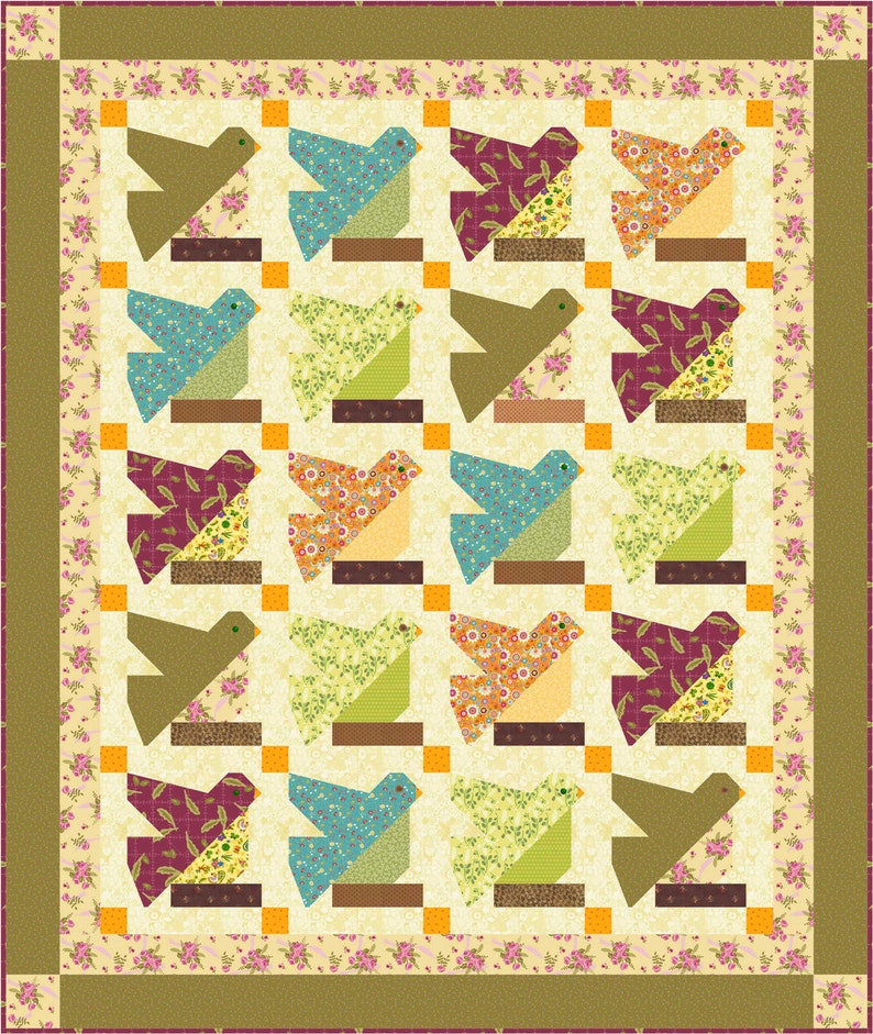 Bird on a Limb Quilt Pattern, Pieced Bird Patchwork Block, Scrap Quilt ...