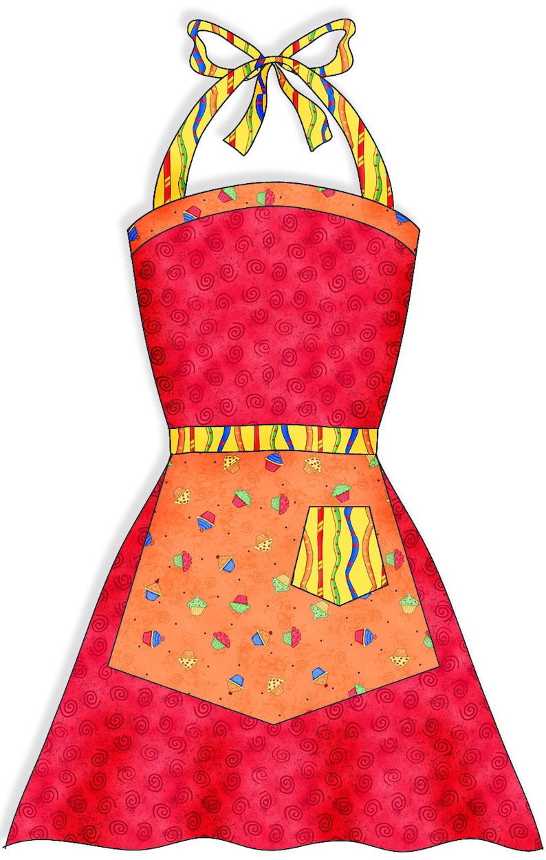 Retro Apron Pattern Full Apron With Two Skirts, Pocket, Ruched Top ...