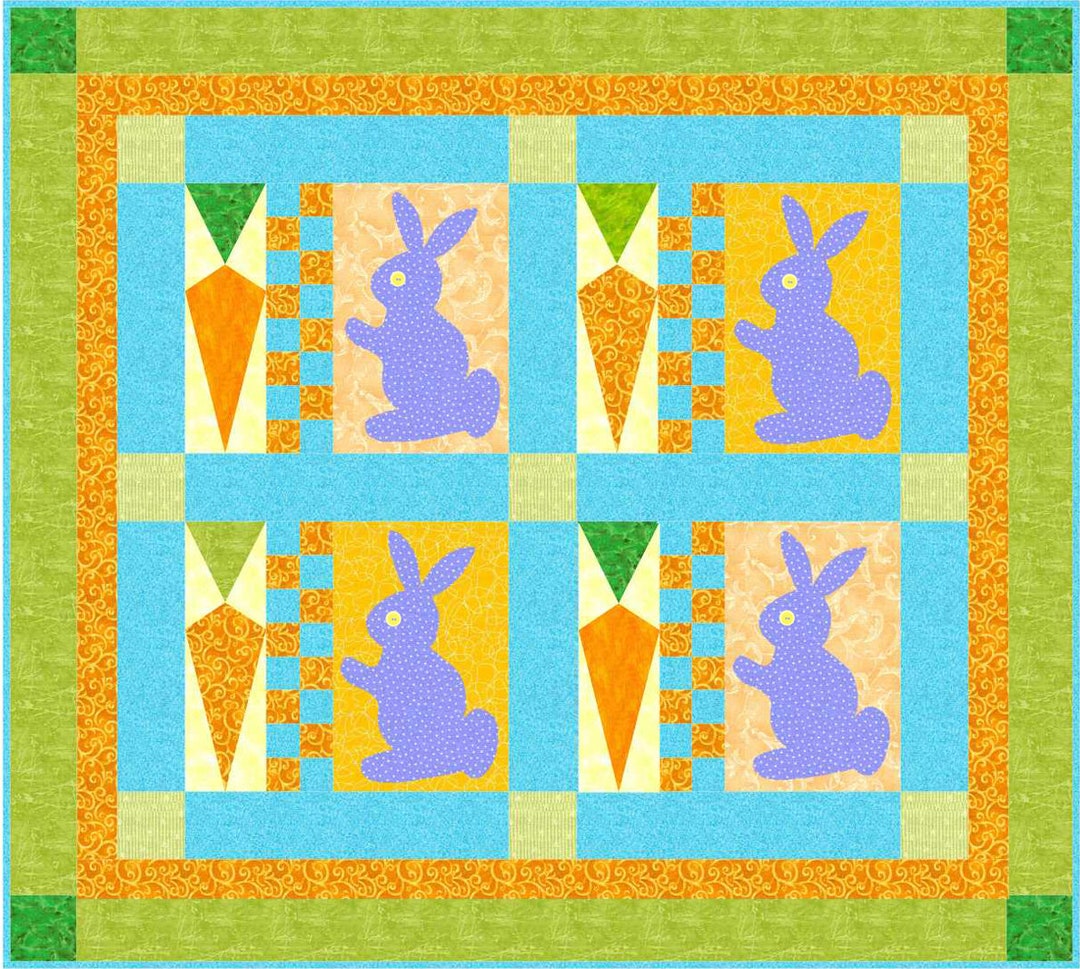 Cottontails Bunny and Carrot Quilt Pattern, Pieced and Applique Blocks ...