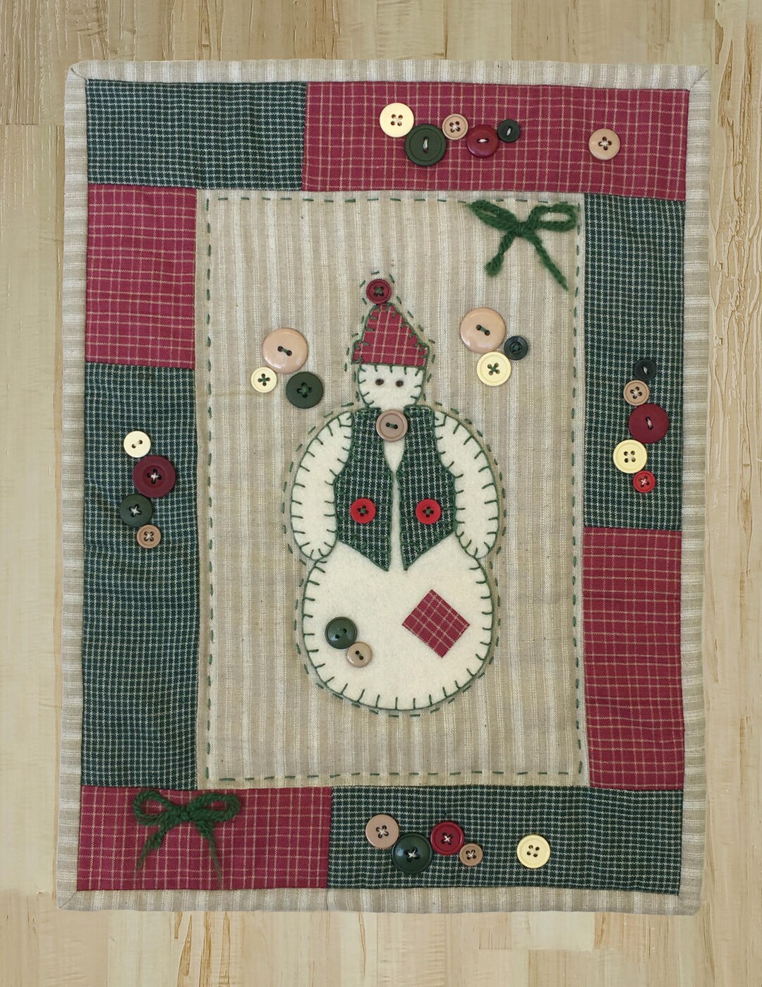 Felt Applique Snowman Quilt Small Wallhanging With Primitive Plaids and ...