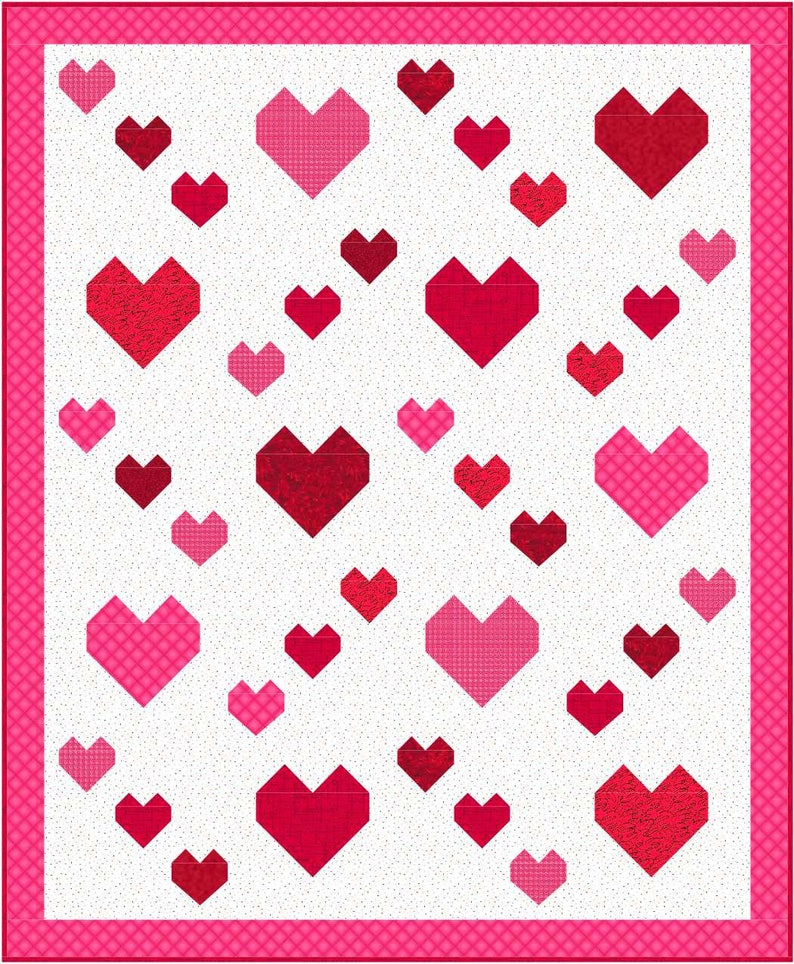 Hearts Aplenty Pieced Quilt Pattern, Pieced Blocks, Random HST Hearts ...