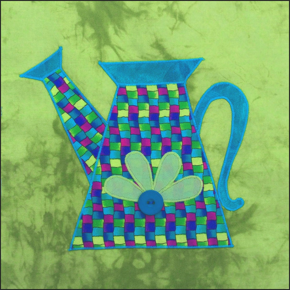 Watering Can Applique Quilt Block Pattern With Flower Applique, Button ...
